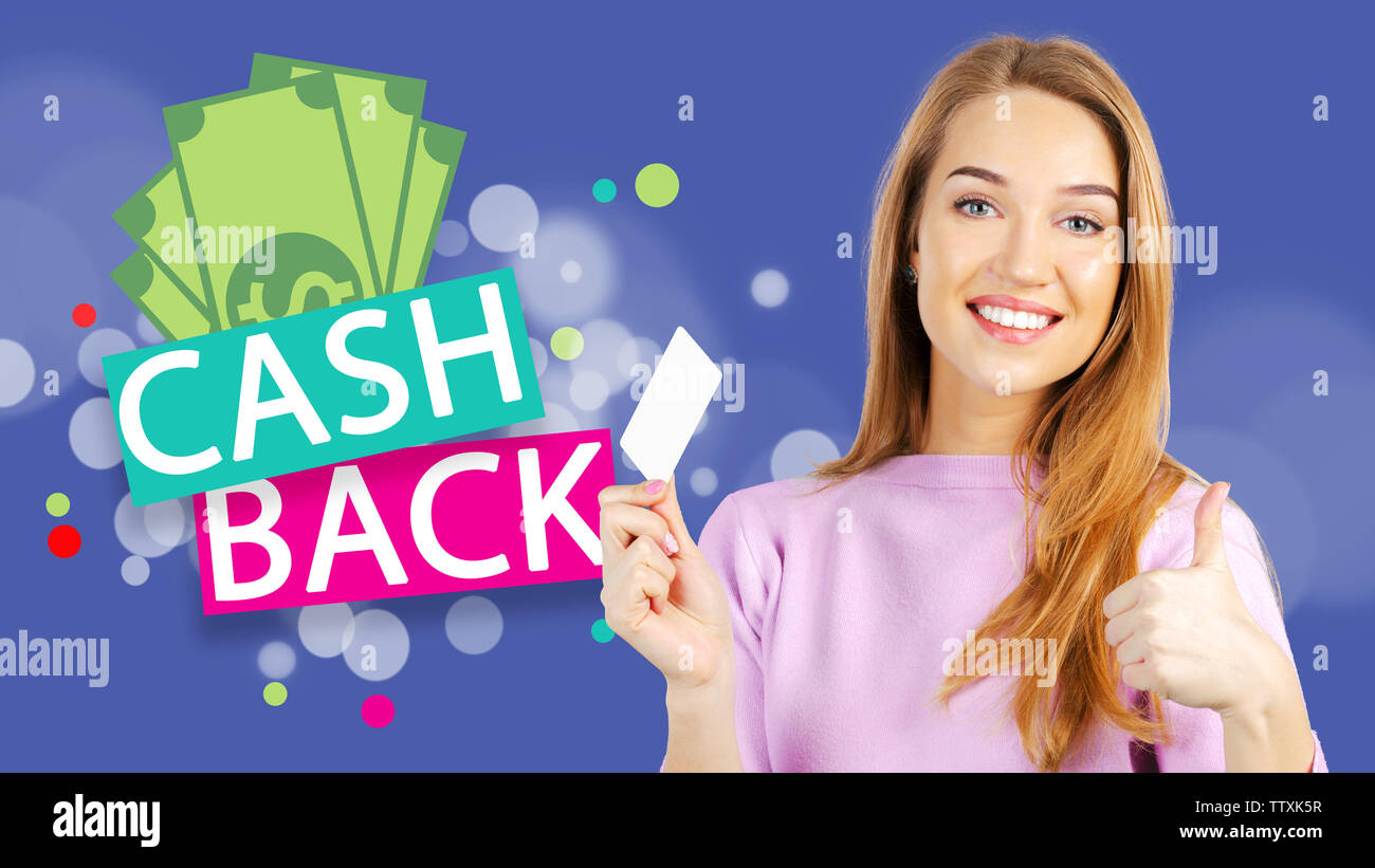 Beautiful woman and Cash Back text Stock Photo - Alamy
