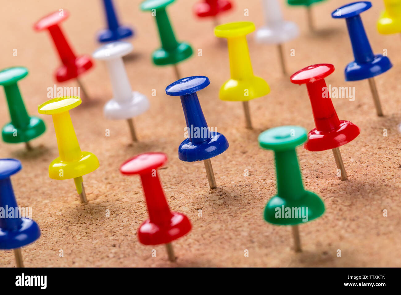Pin board texture for background and colorful pins Stock Photo - Alamy