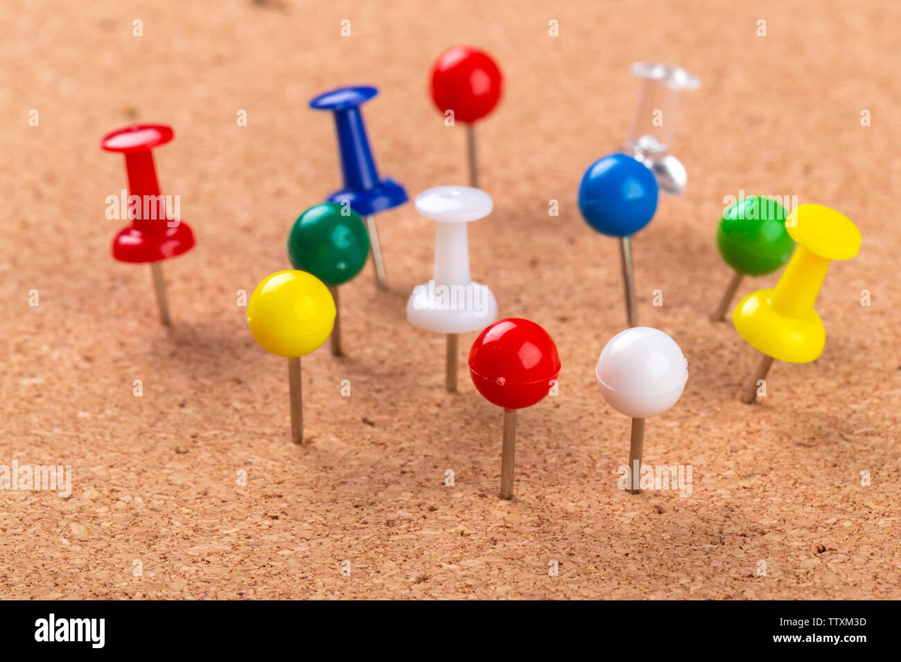 Pin board texture for background and colorful pins Stock Photo - Alamy