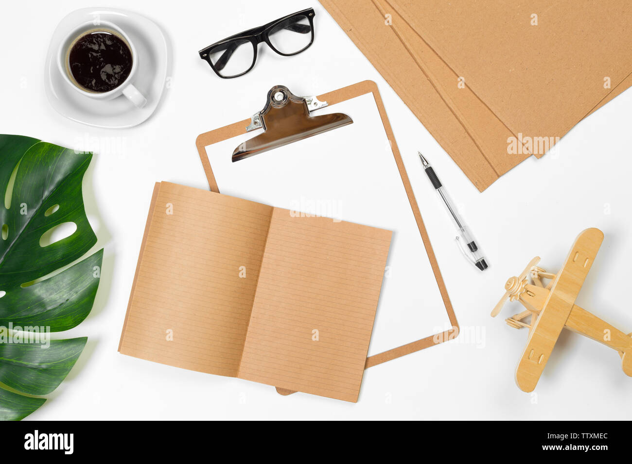 Blank office desk background with copy space for your text. Top view ...