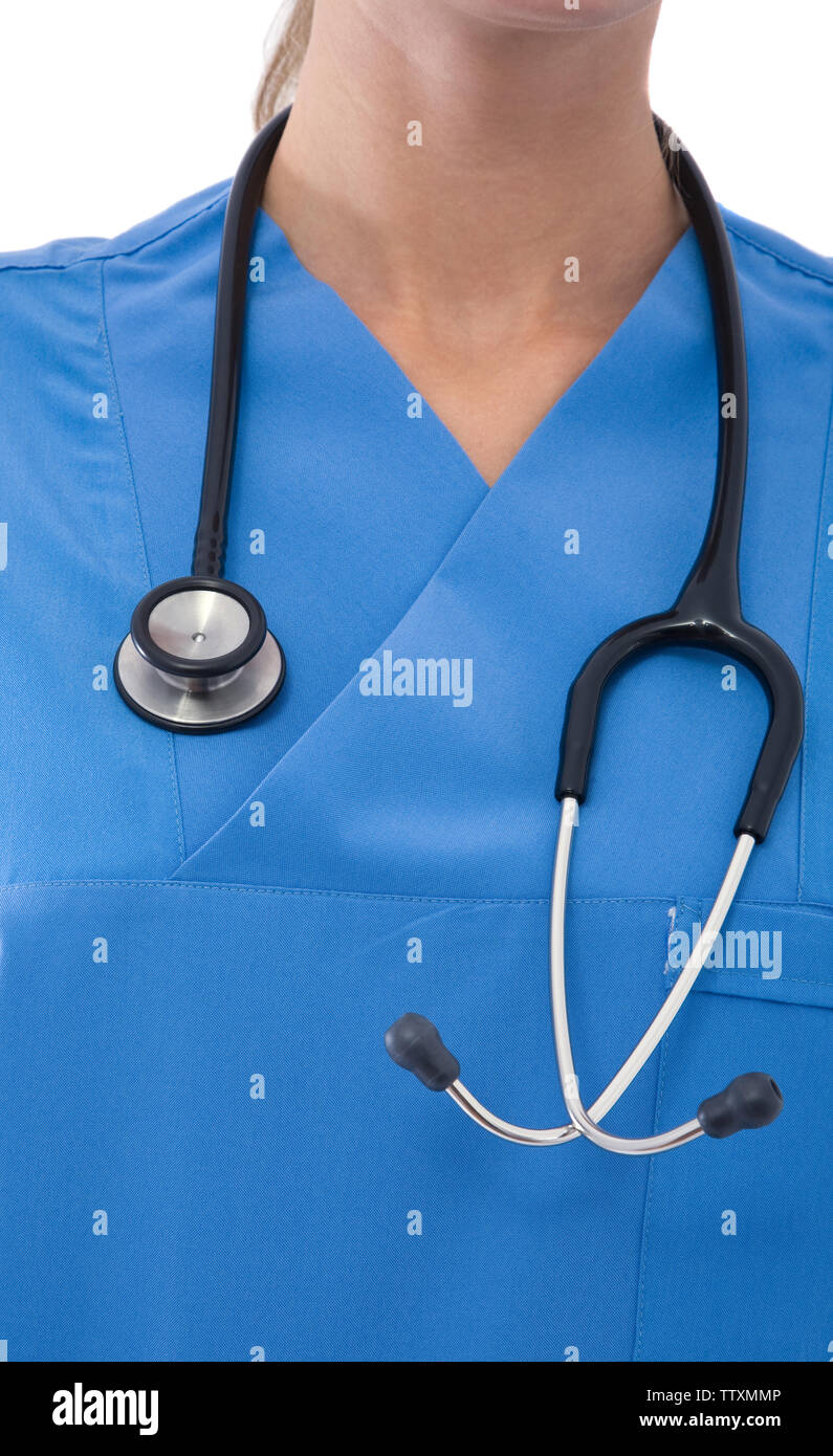 Beautiful and young doctor with stethoscope on white background Stock ...
