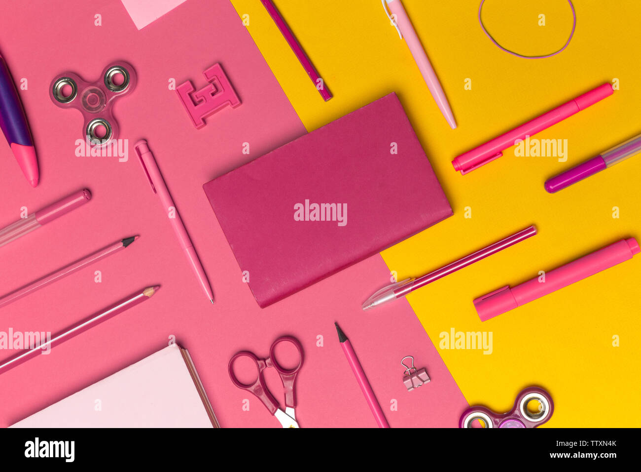 school supplies at colorful paper background Stock Photo - Alamy