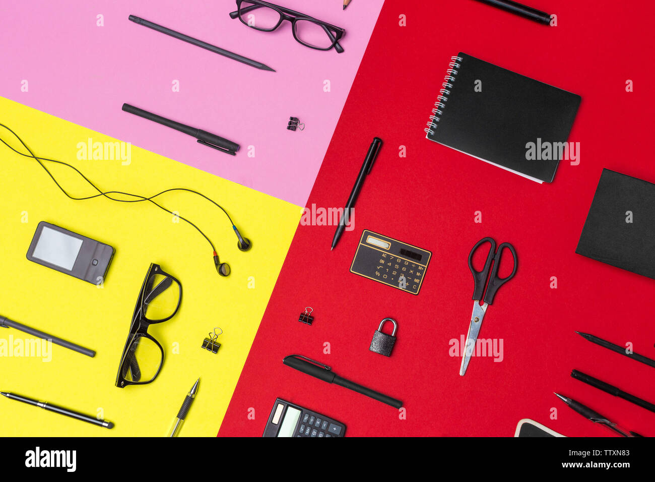 school supplies at colorful paper background Stock Photo - Alamy