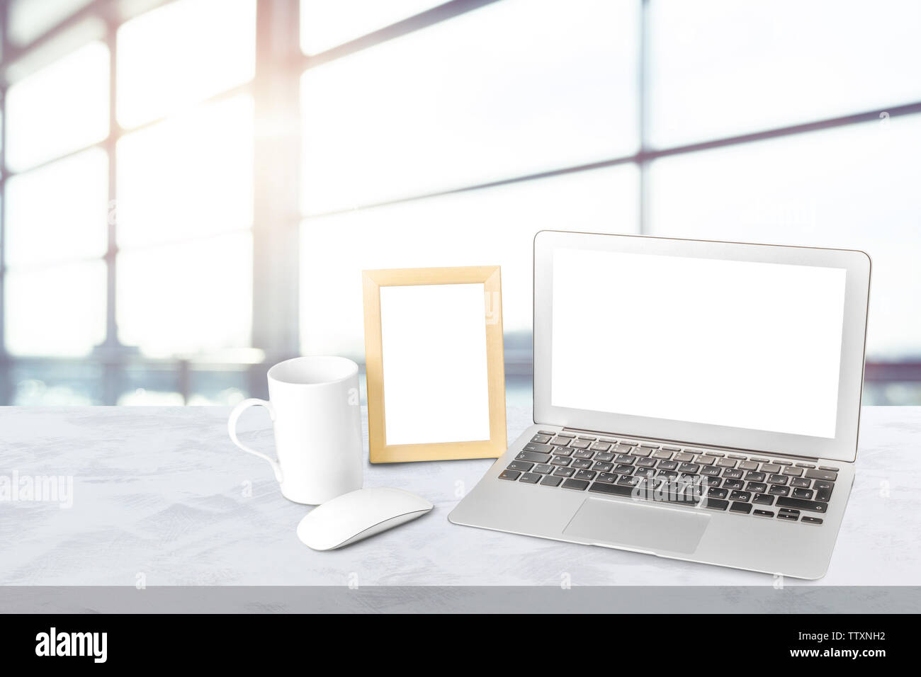 workspace with modern laptop Stock Photo - Alamy