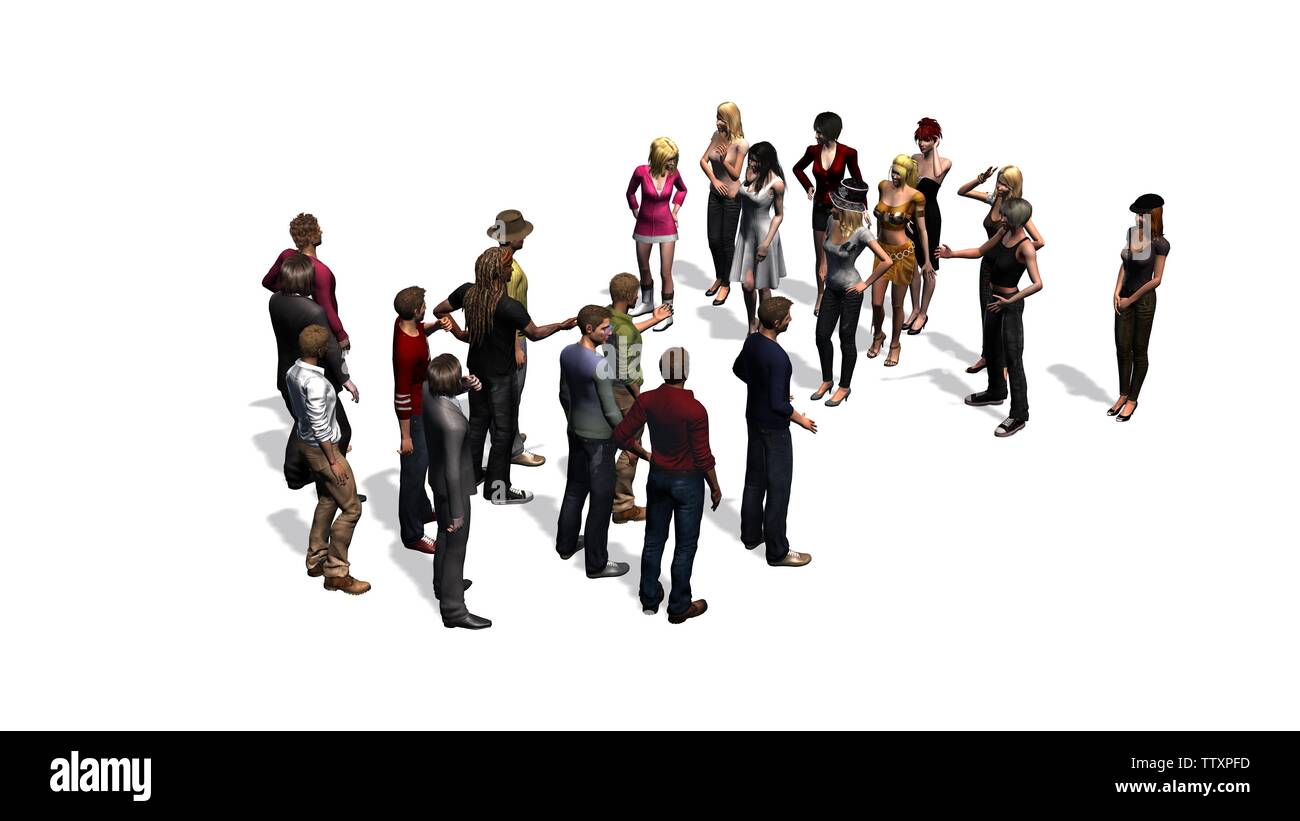 People - a group of women and men stand opposite each other - isolated ...