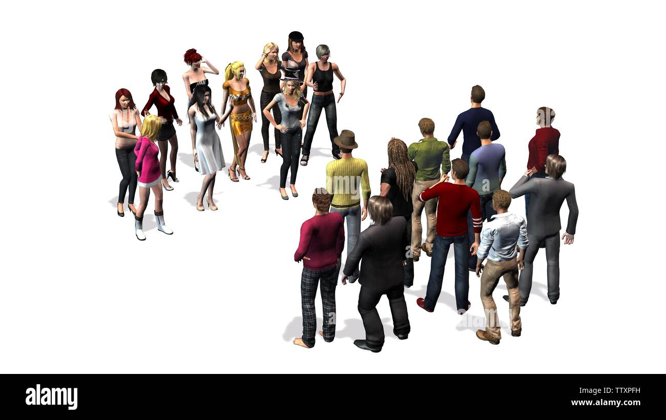 People - a group of women and men stand opposite each other - isolated ...