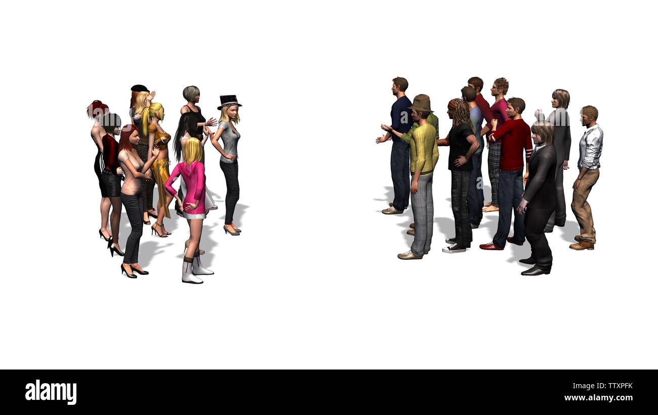 People - a group of women and men stand opposite each other - isolated ...