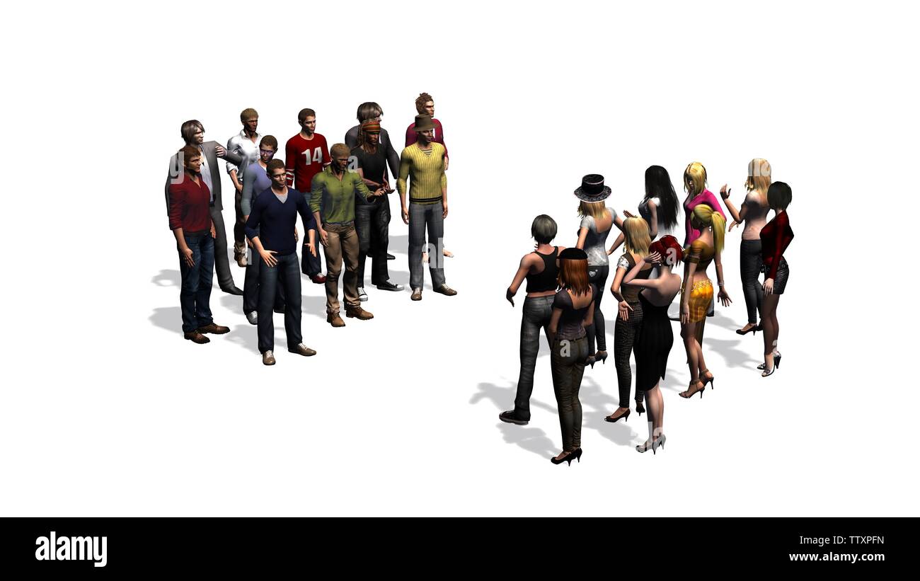 People - a group of women and men stand opposite each other - isolated ...