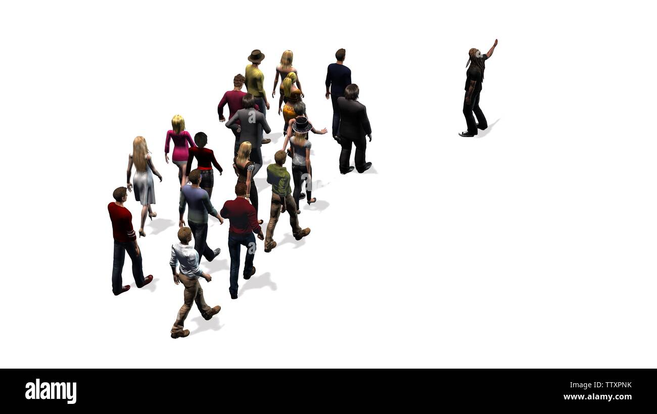 People - a group of women and men following the direction of a man ...