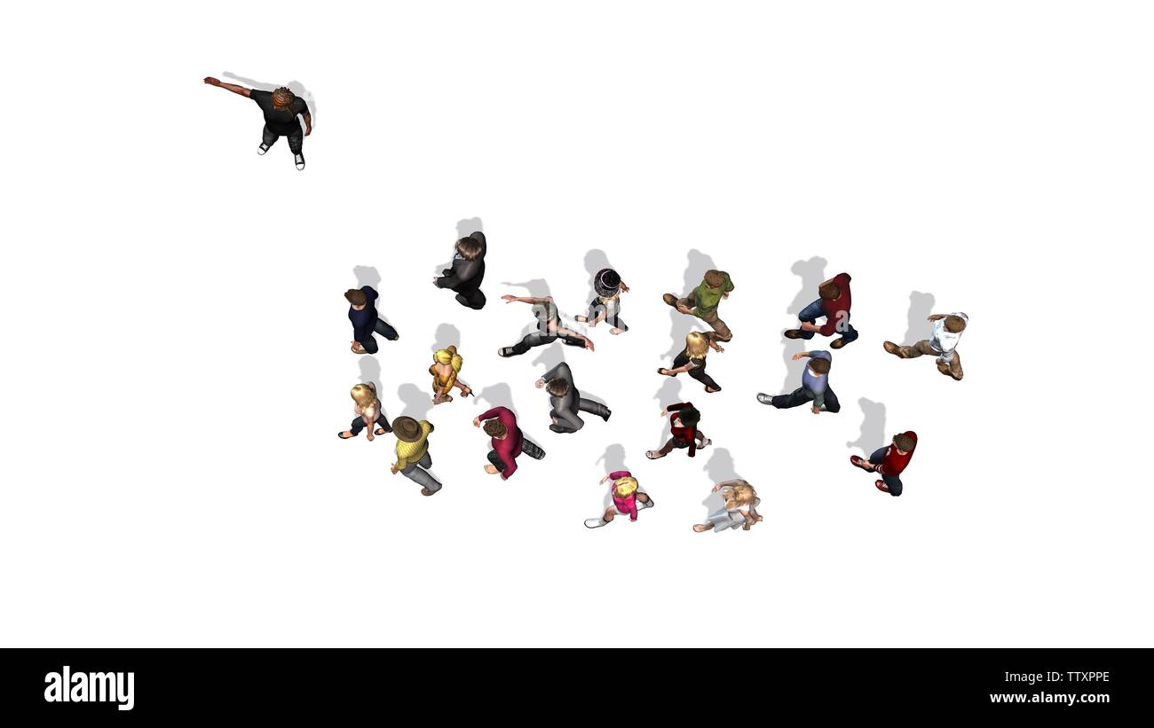 People - a group of women and men following the direction of a man ...