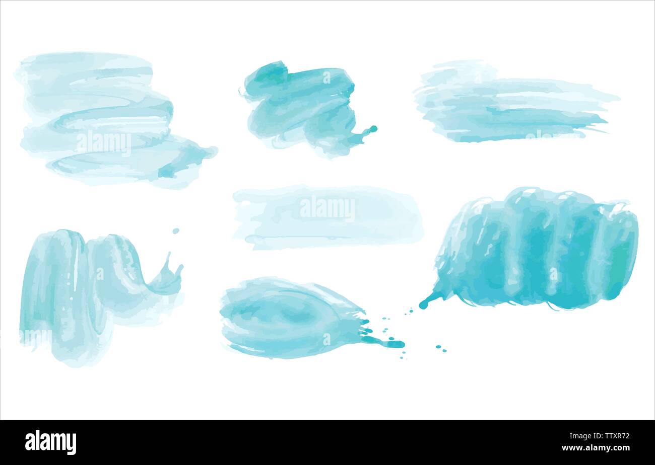 Watercolor. Blue vector abstract painted ink strokes set on watercolor ...