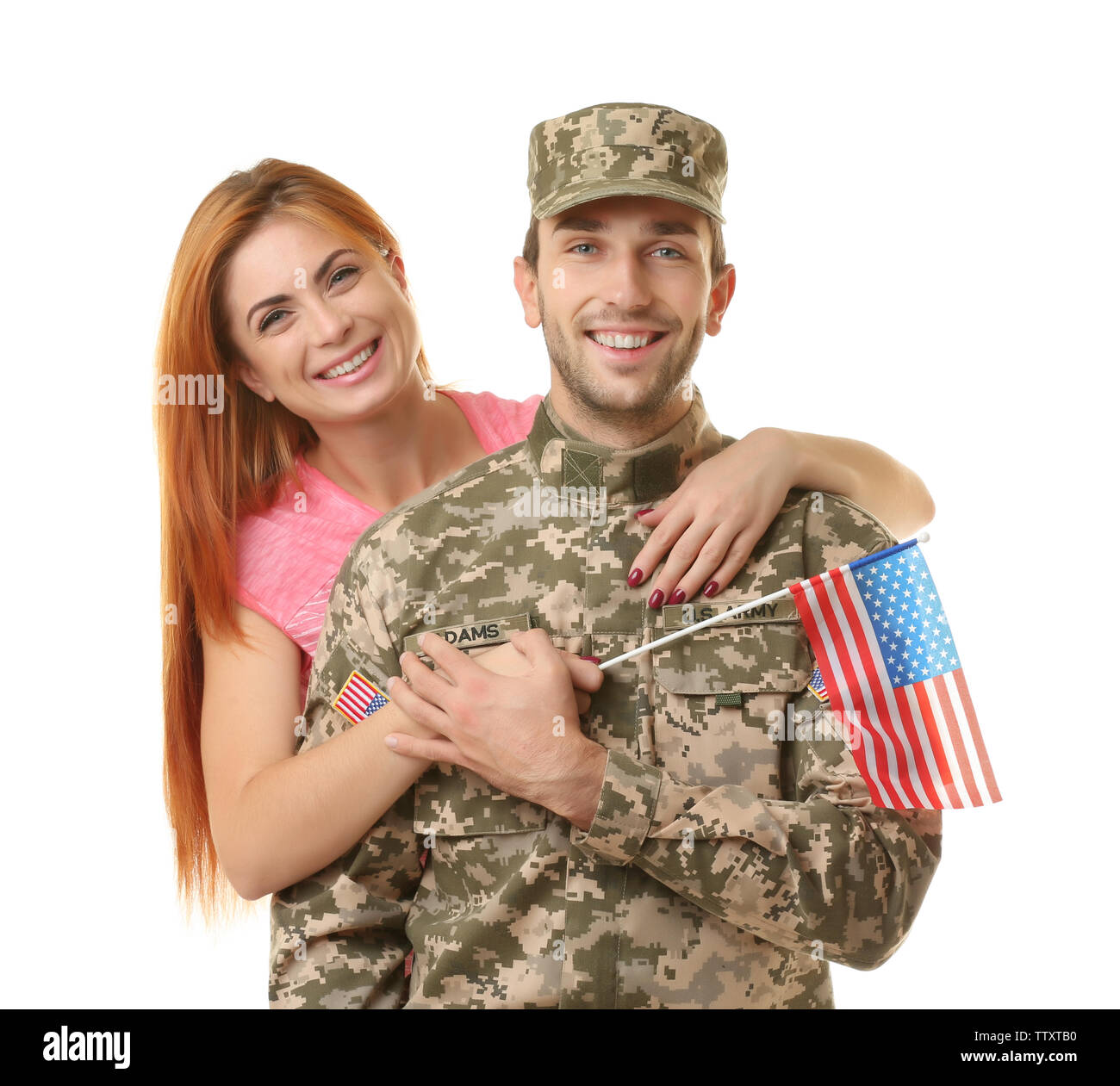 Soldier with his girlfriend on white background Stock Photo - Alamy
