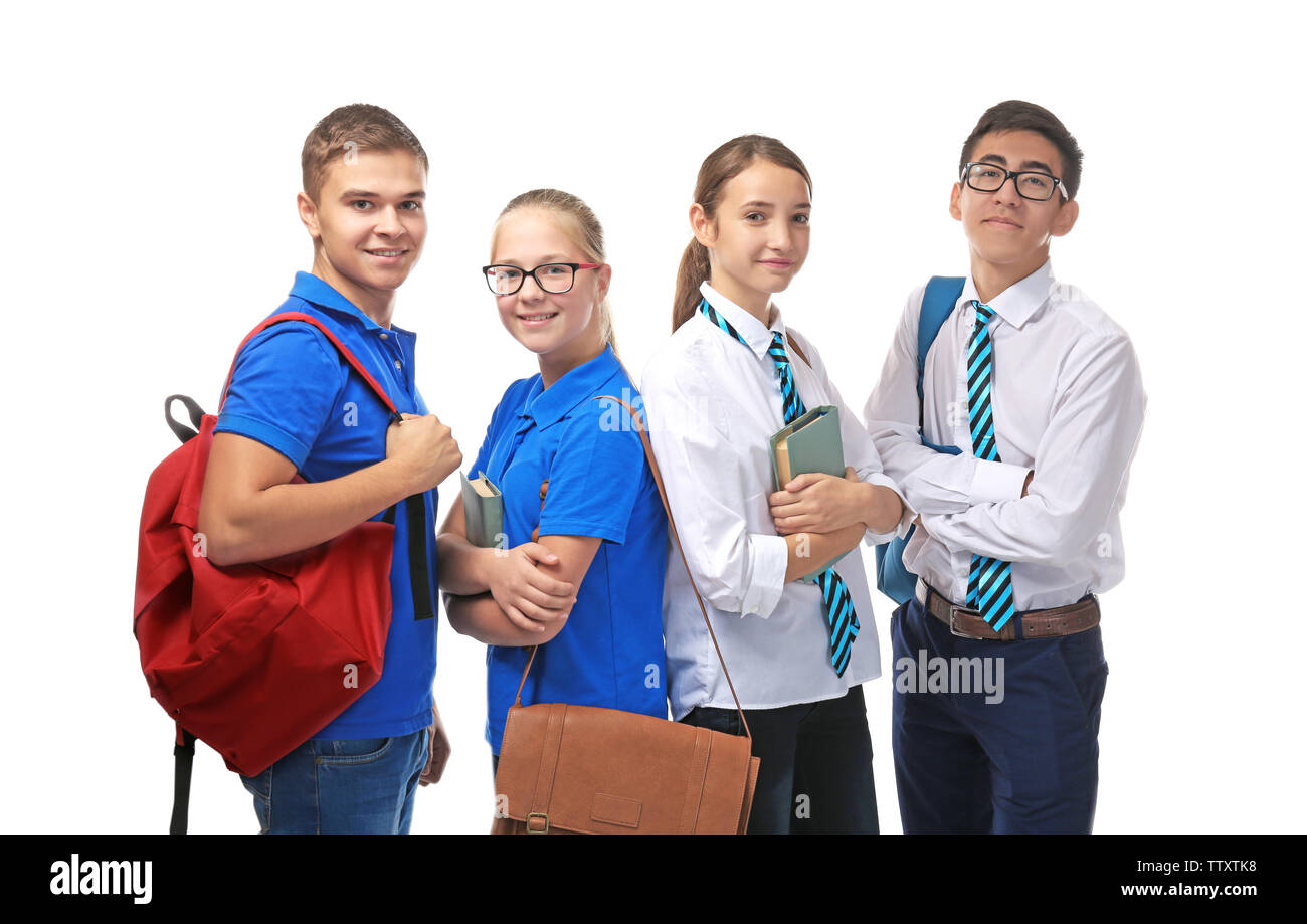 Group of classmates on white background Stock Photo - Alamy