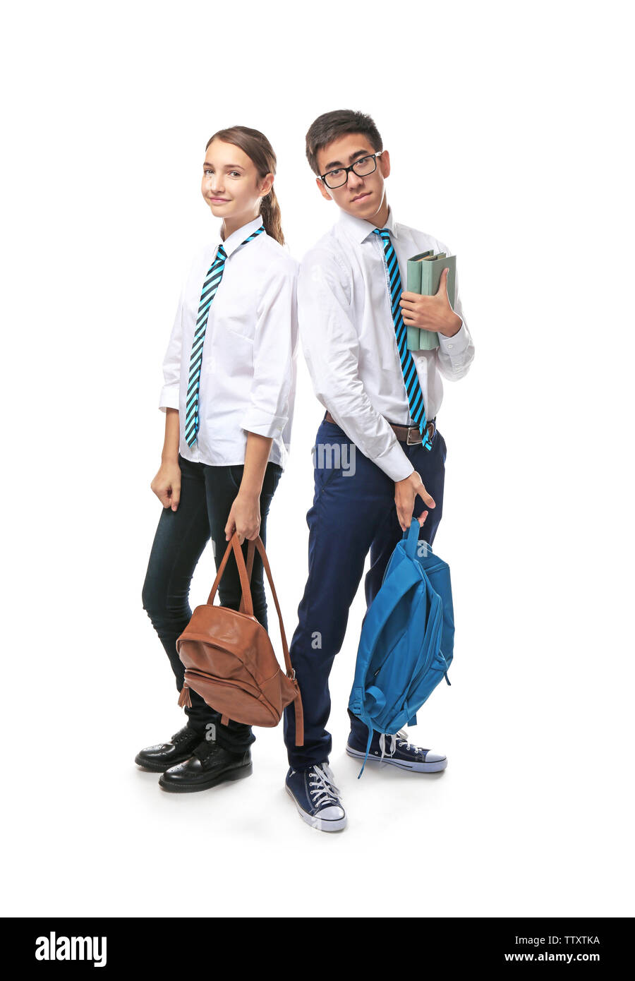 Classmates on white background Stock Photo - Alamy