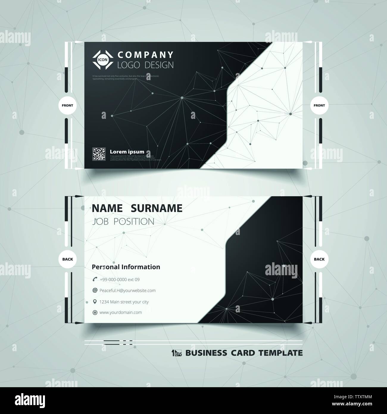 Abstract black and white technology name card template design. You can ...
