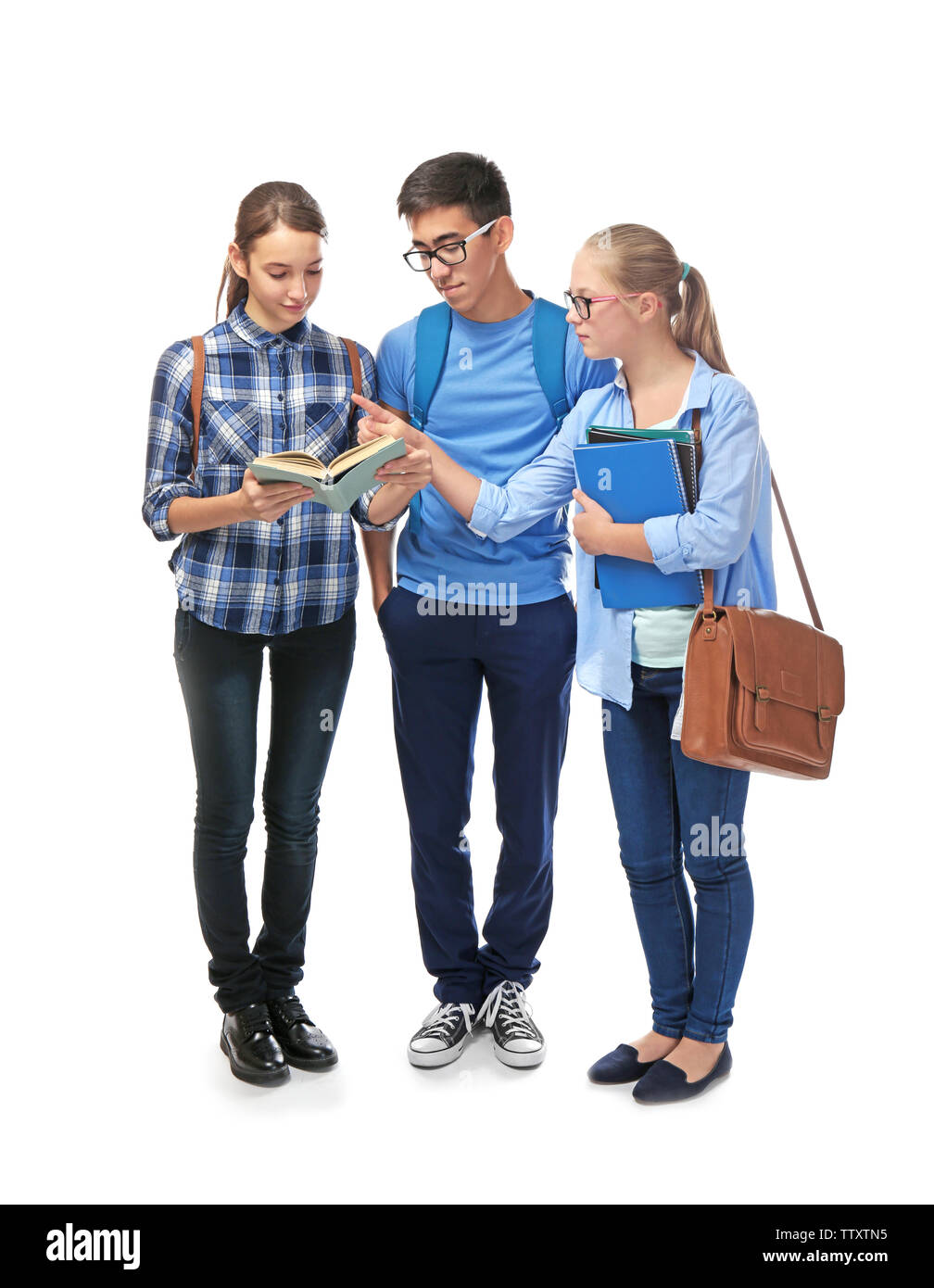 Group of classmates on white background Stock Photo - Alamy