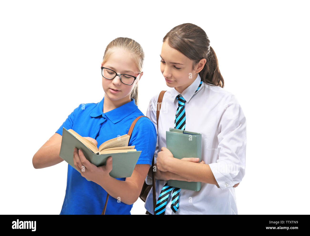 Classmates on white background Stock Photo - Alamy