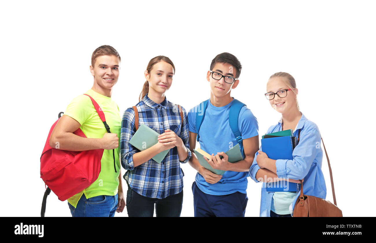 Group of classmates on white background Stock Photo - Alamy