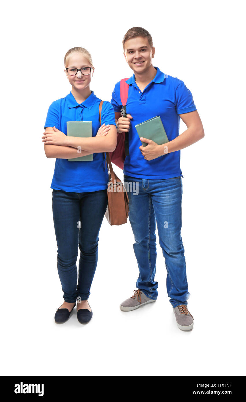 Classmates on white background Stock Photo - Alamy