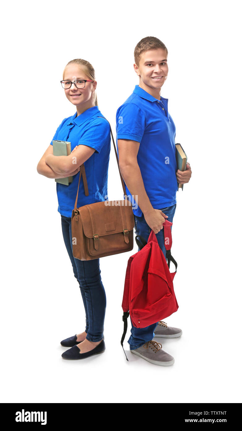 Group of classmates on white background Stock Photo - Alamy