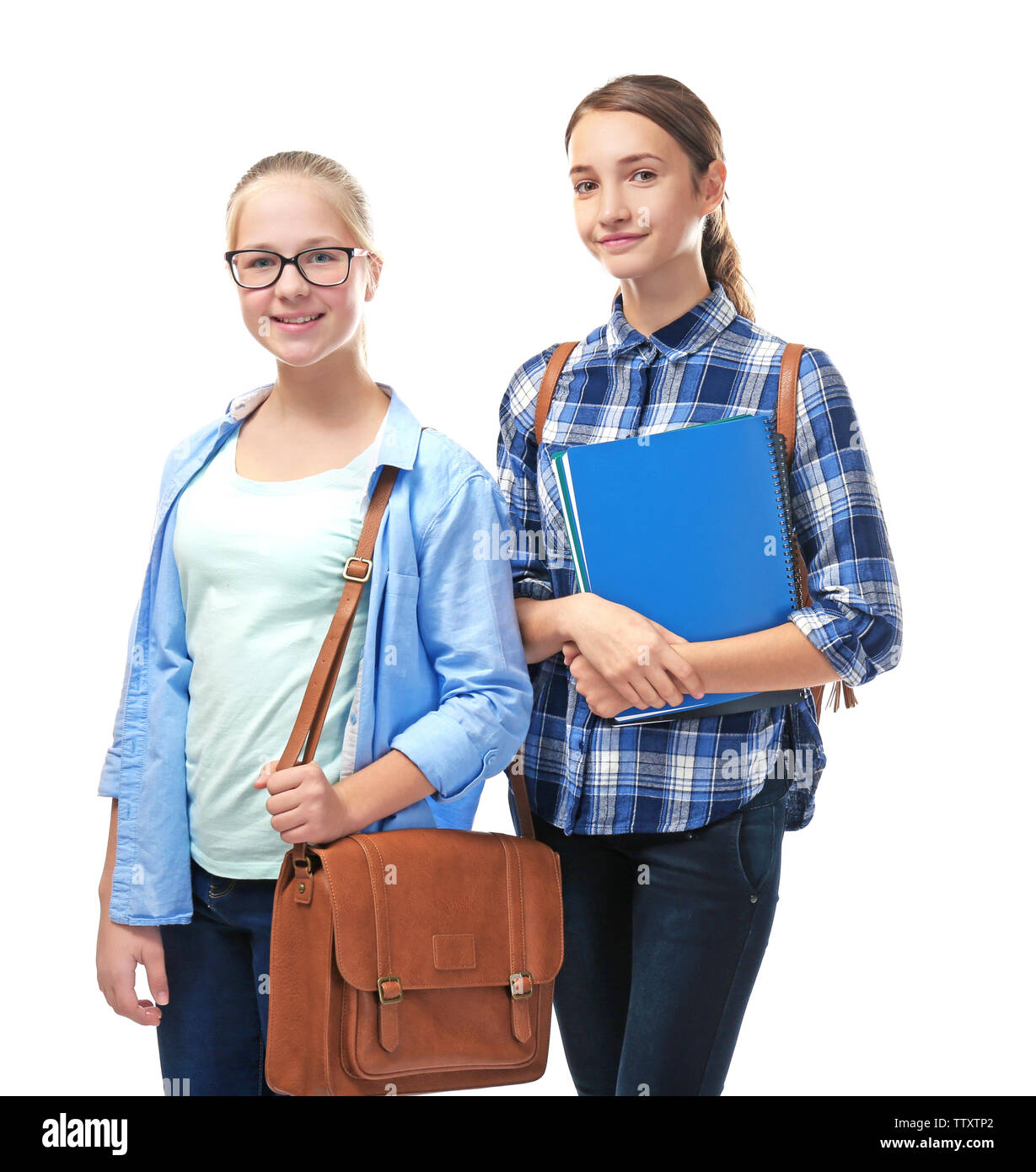 Classmates on white background Stock Photo - Alamy