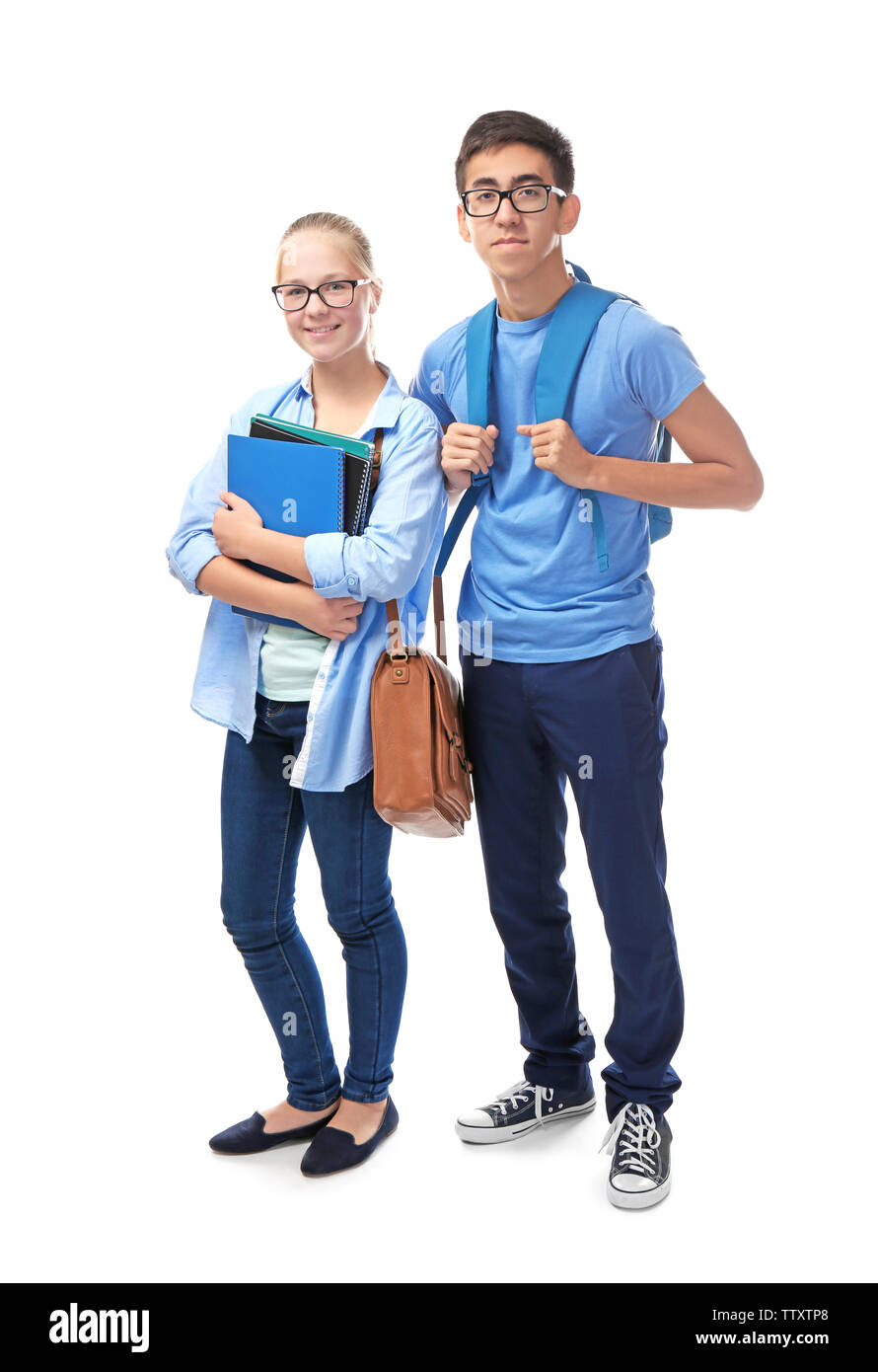 Group of classmates on white background Stock Photo - Alamy