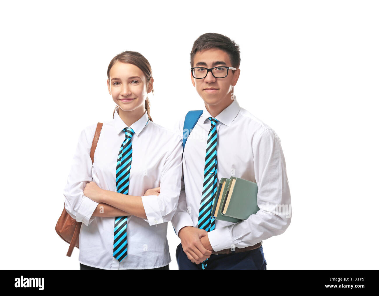 Classmates on white background Stock Photo - Alamy
