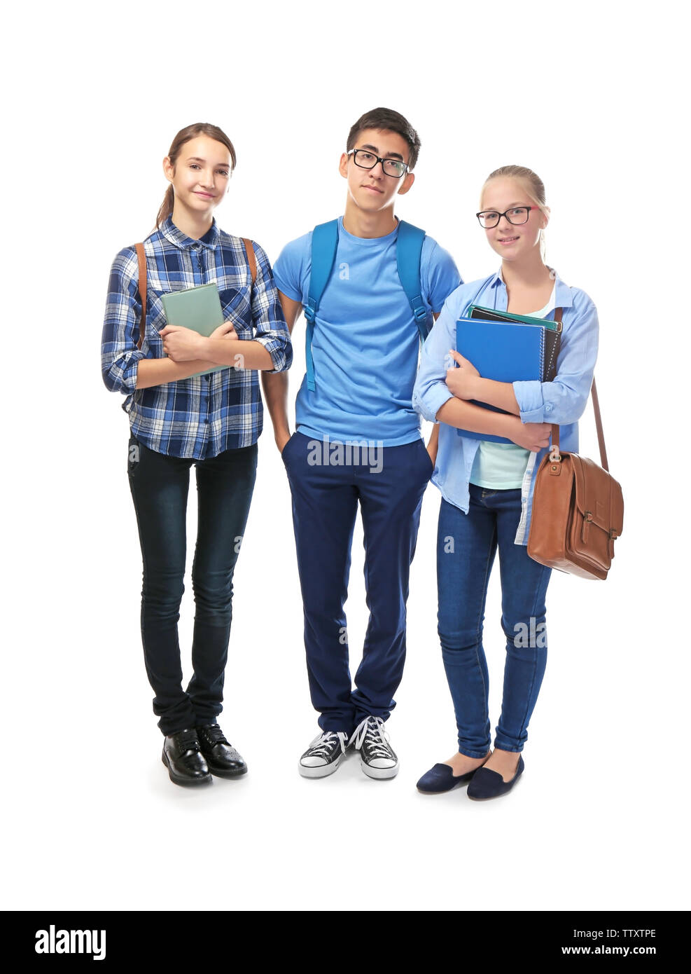 Group of classmates on white background Stock Photo - Alamy