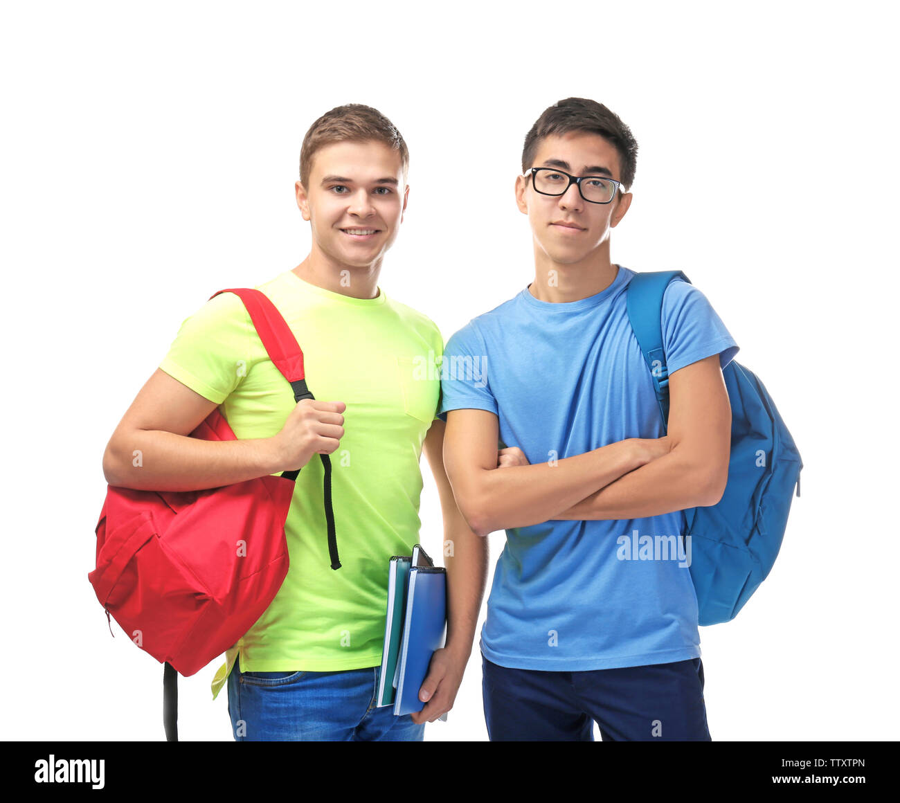 Classmates on white background Stock Photo - Alamy