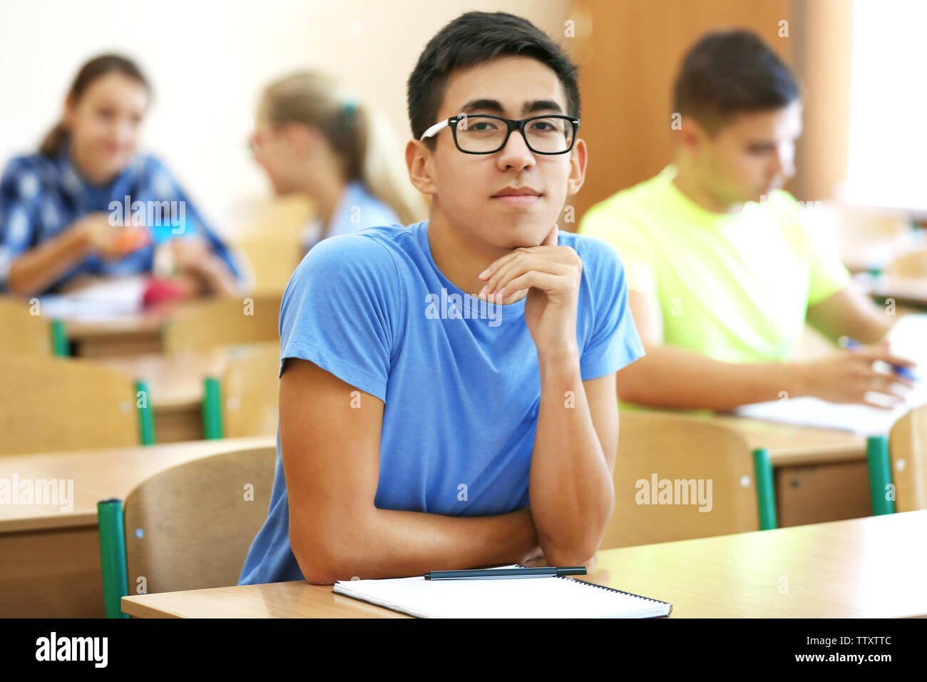 Student with group of classmates in classroom Stock Photo - Alamy