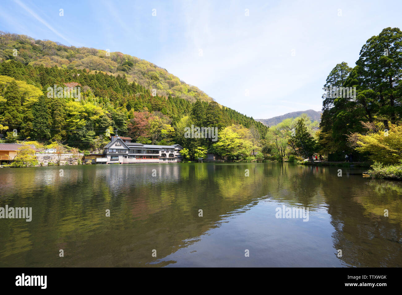 View of Kinrinko Lake in Yufu, Japan Stock Photo - Alamy