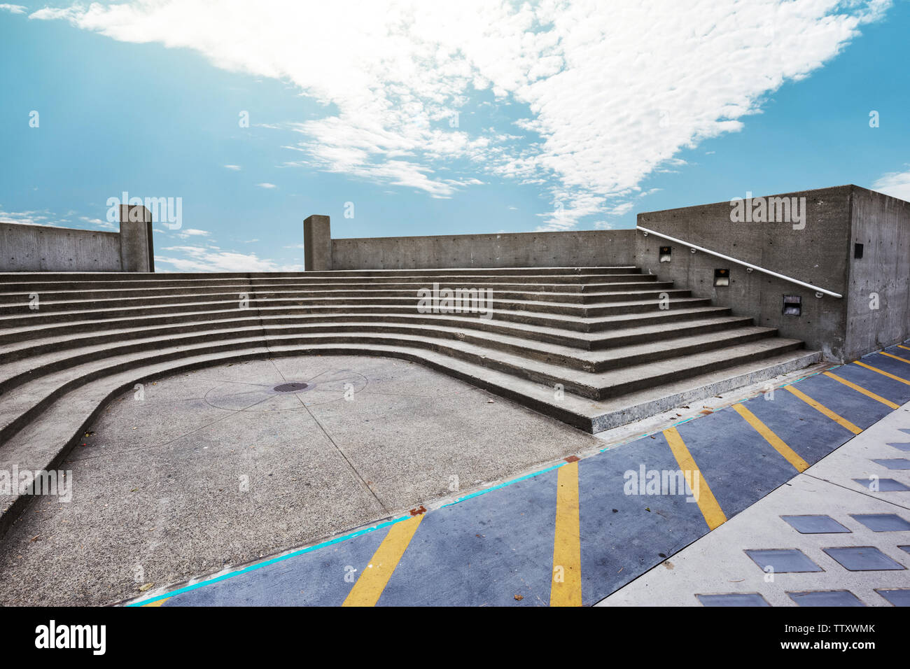 skyline on view of empty ground with steps Stock Photo - Alamy