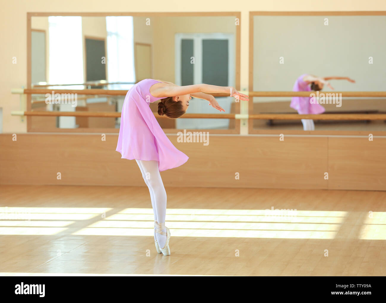 Young beautiful ballerina training in dance hall Stock Photo - Alamy