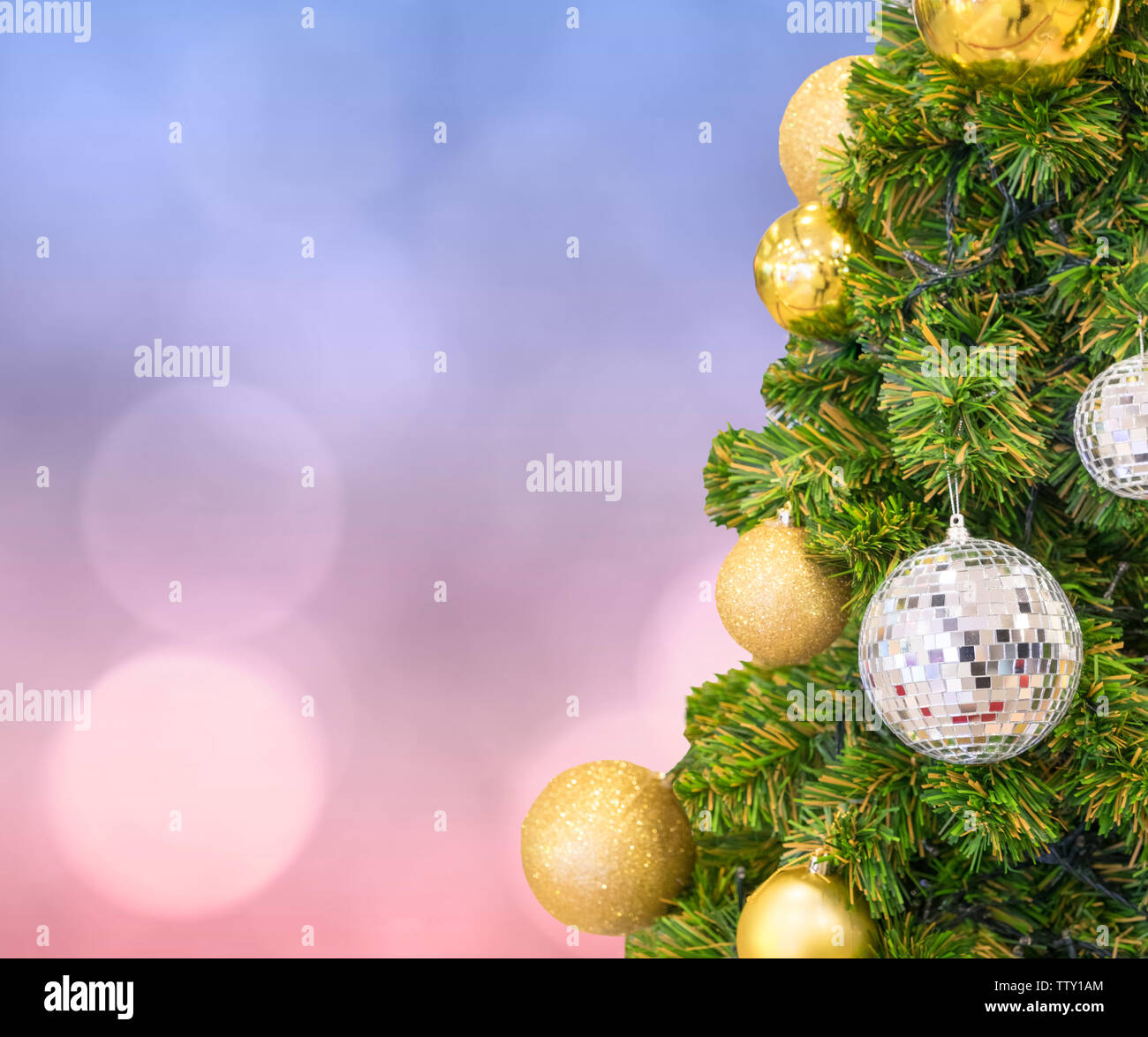 Christmas tree with ball decoration on pastel bokeh background Stock ...