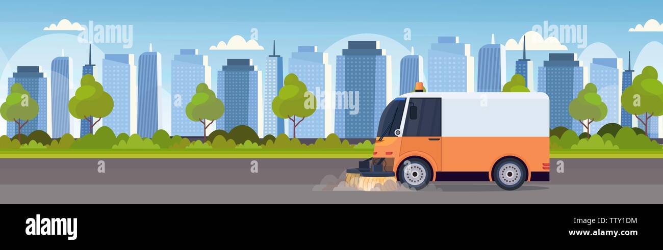 street sweeper truck machine cleaning process industrial vehicle urban ...