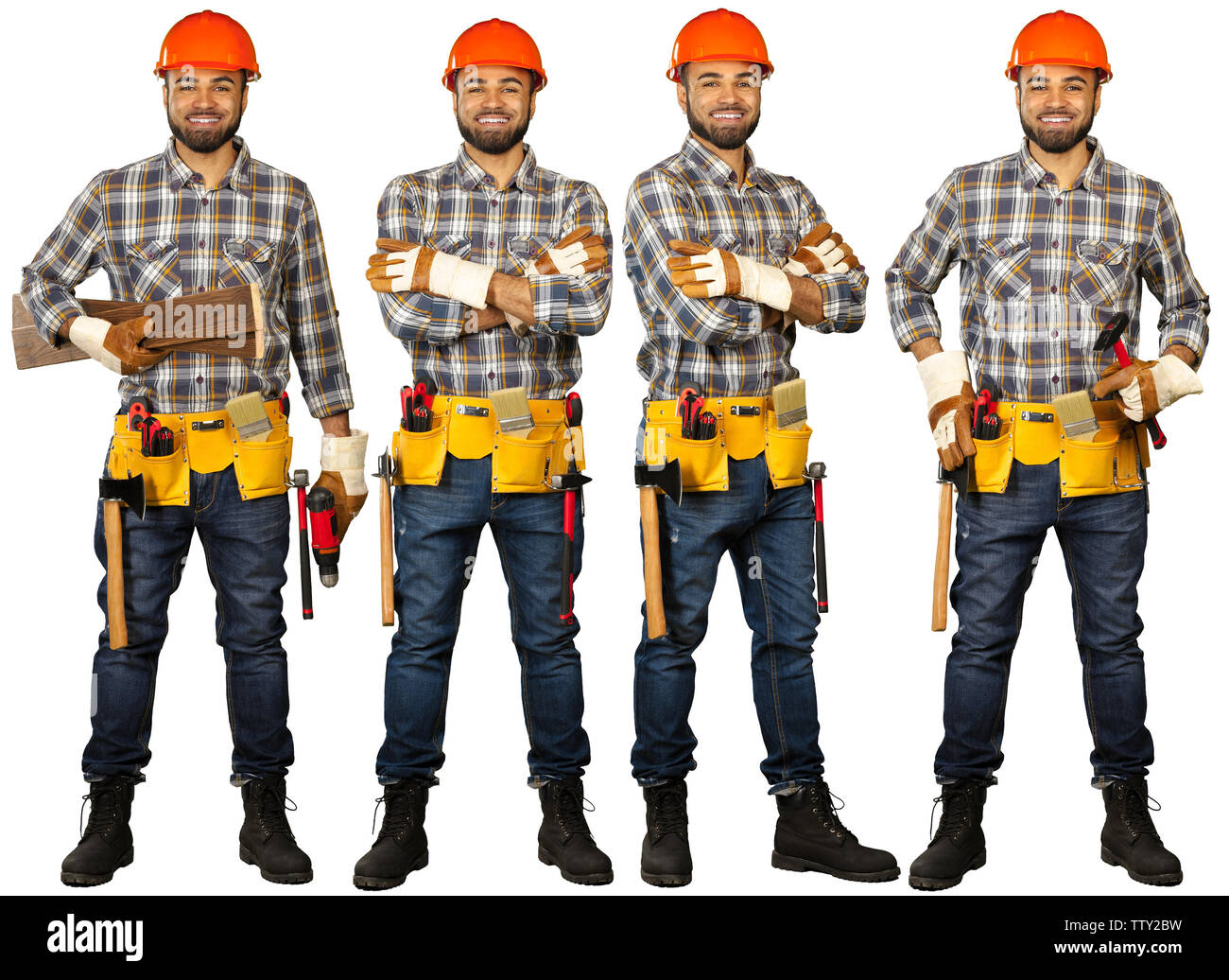Collection of construction workers. All on white background Stock Photo ...