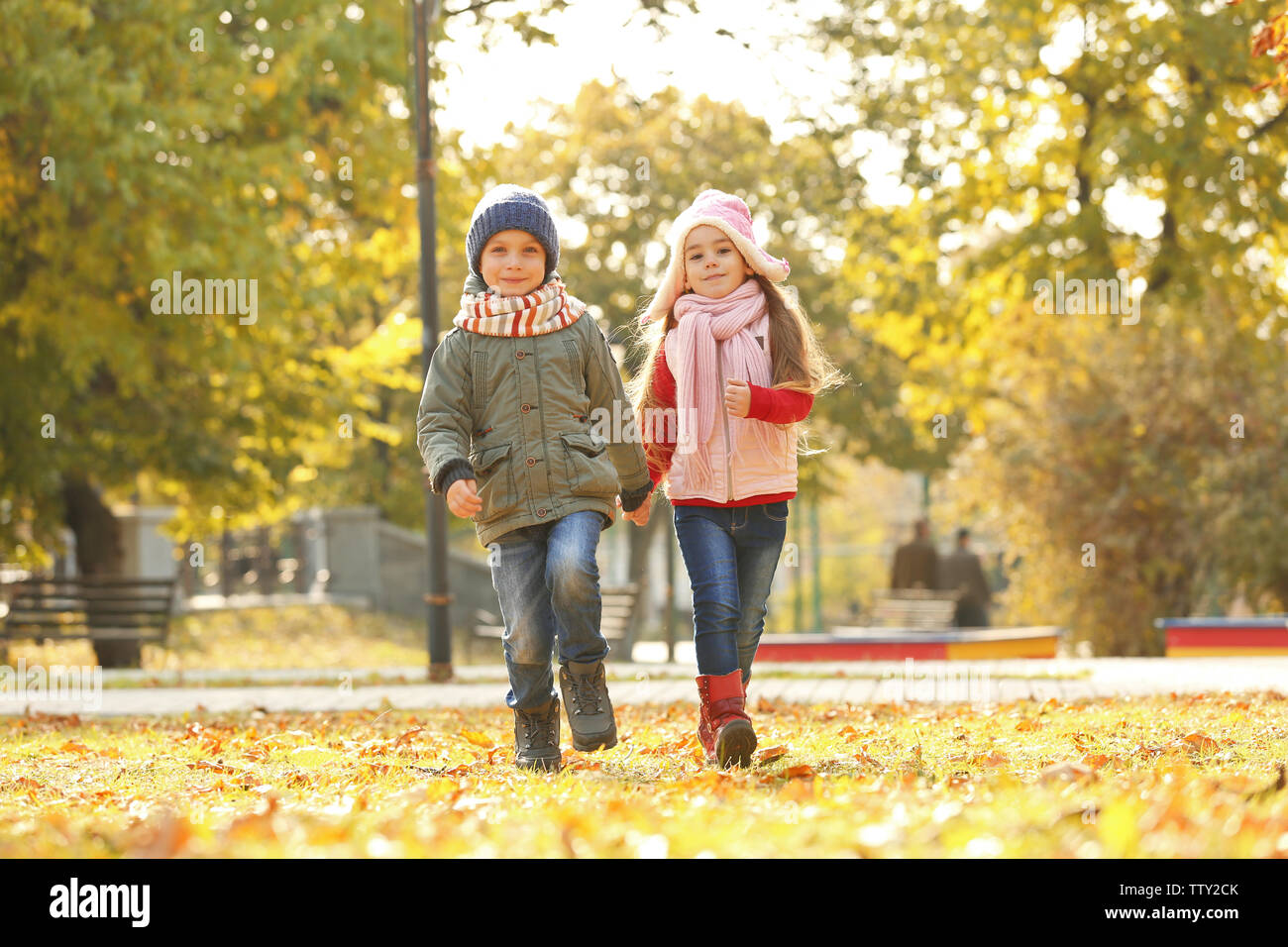 Children group walking woods hi-res stock photography and images - Alamy