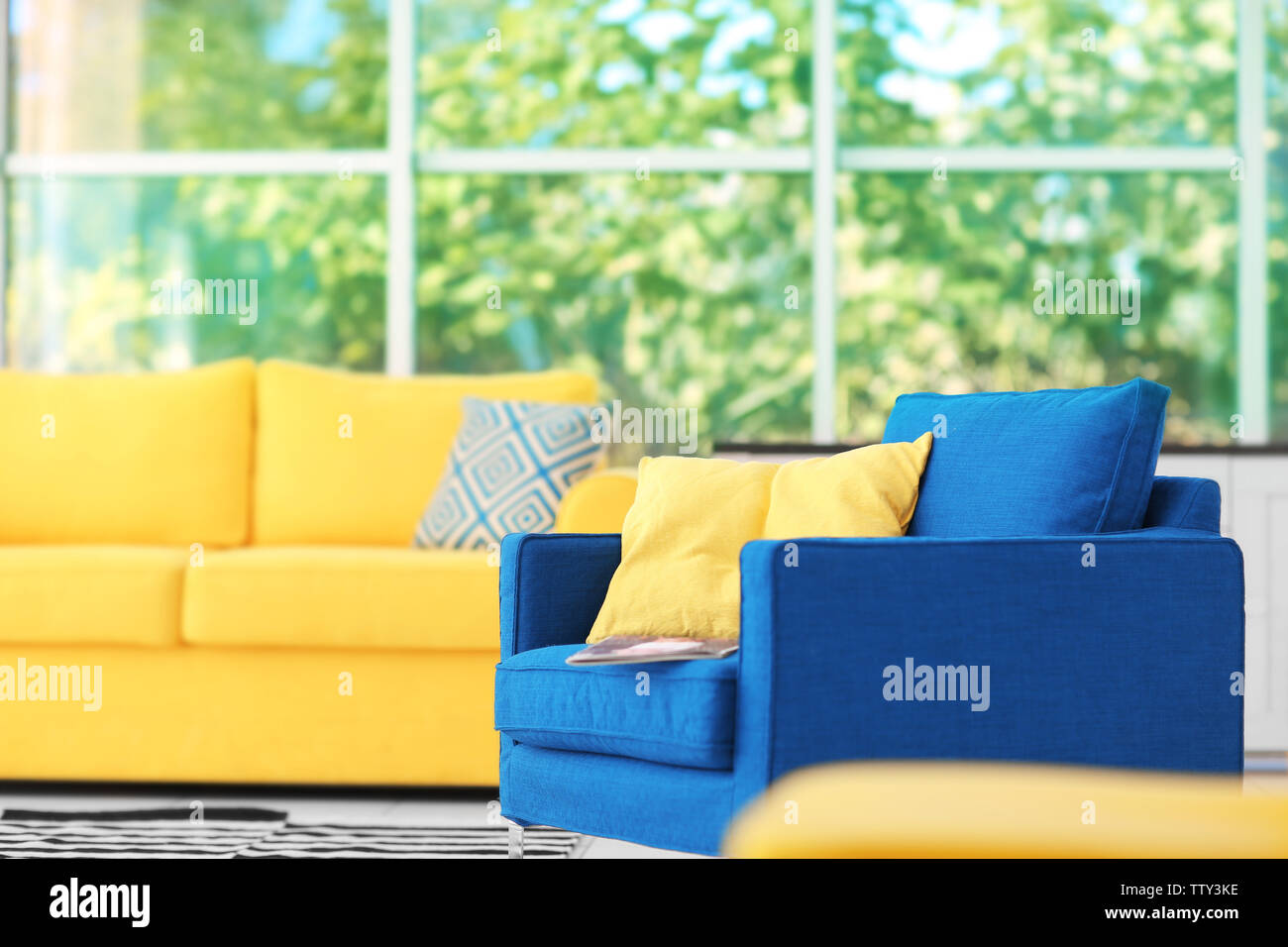 Modern room interior on window background Stock Photo - Alamy