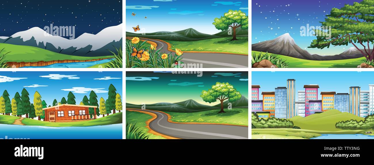 Set of different nature scenes illustration Stock Vector Image & Art ...