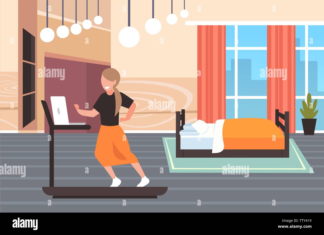 businesswoman using laptop running on treadmill woman freelancer ...