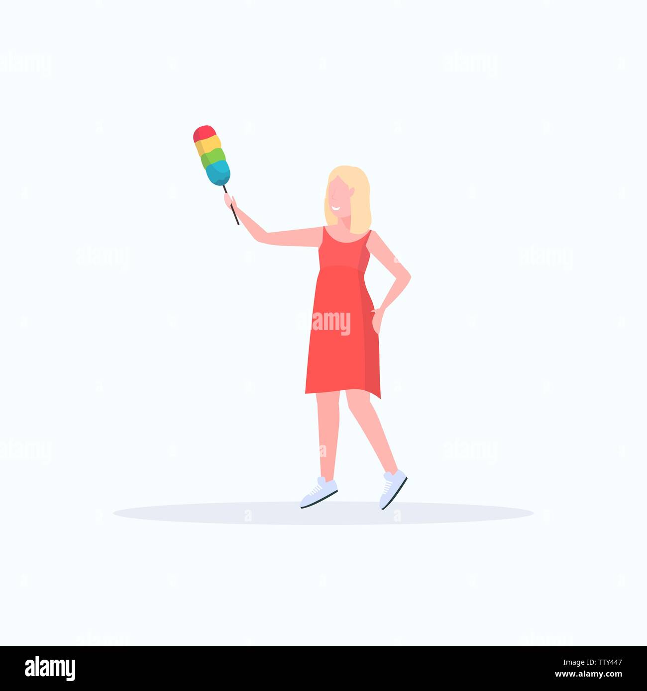 smiling housewife holding dust brush woman cleaner dusting cleaning ...