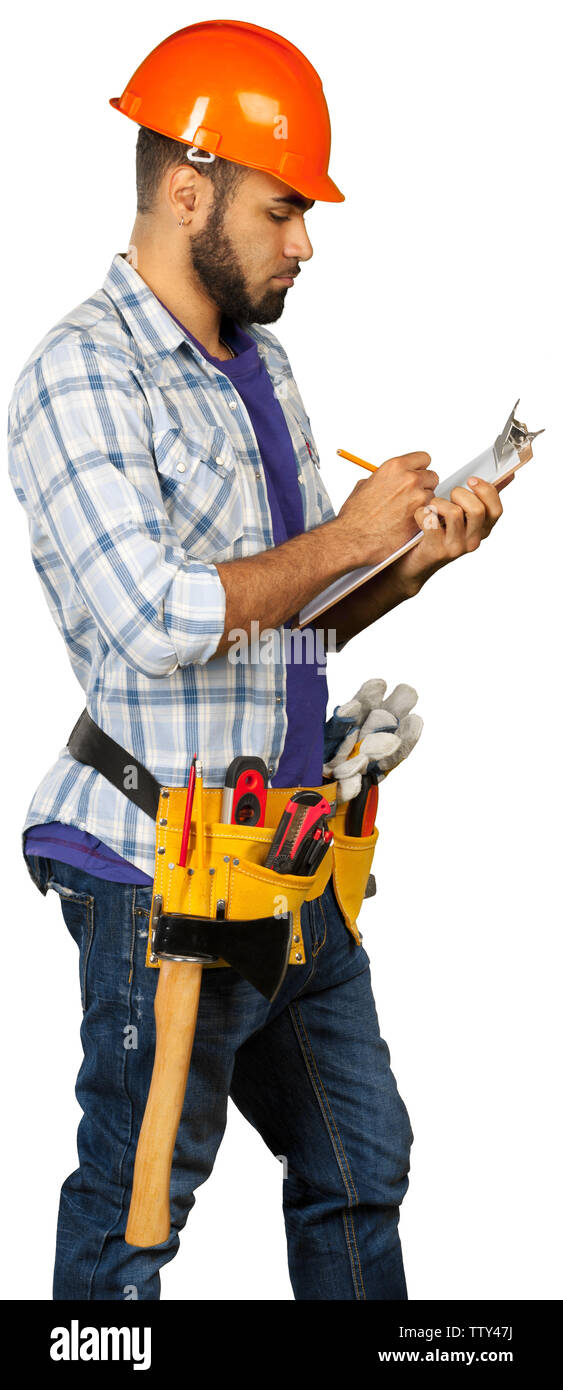 Construction worker isolated on white Stock Photo - Alamy