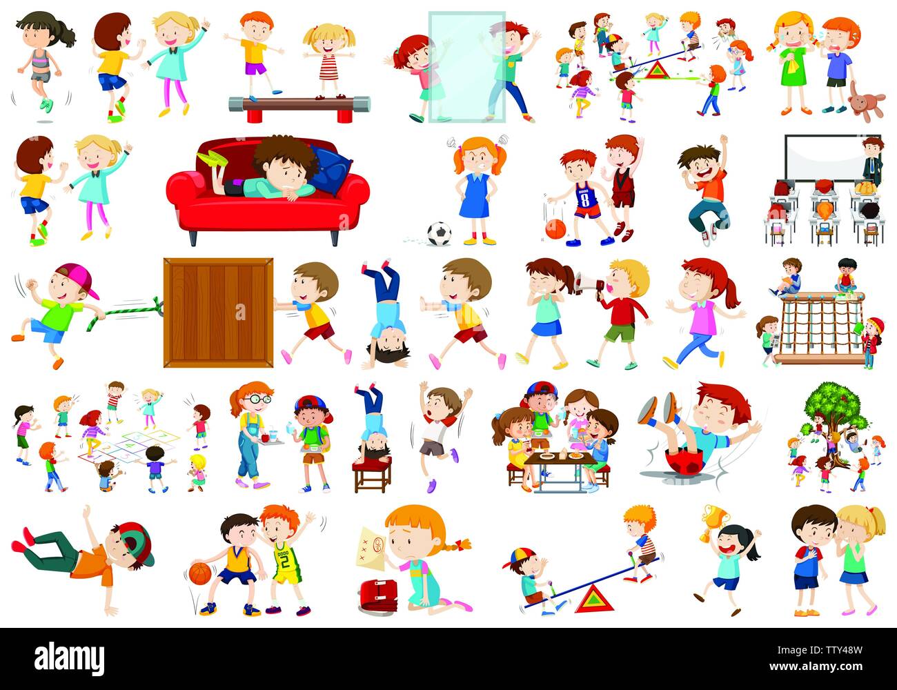 Set cartoon people children playing Cut Out Stock Images & Pictures - Alamy