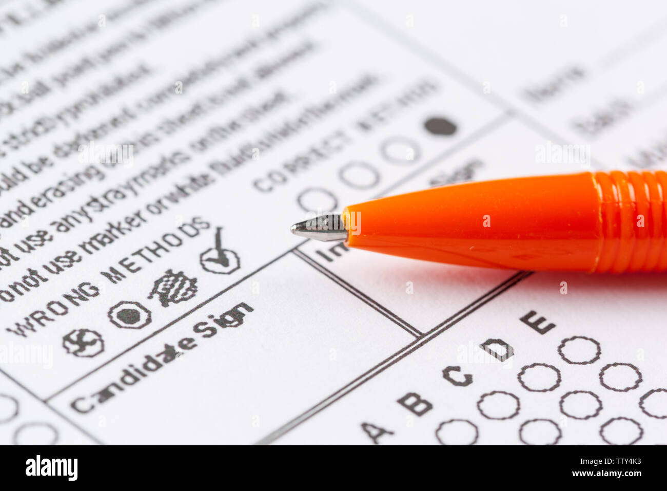 Test score sheet with answers Stock Photo - Alamy