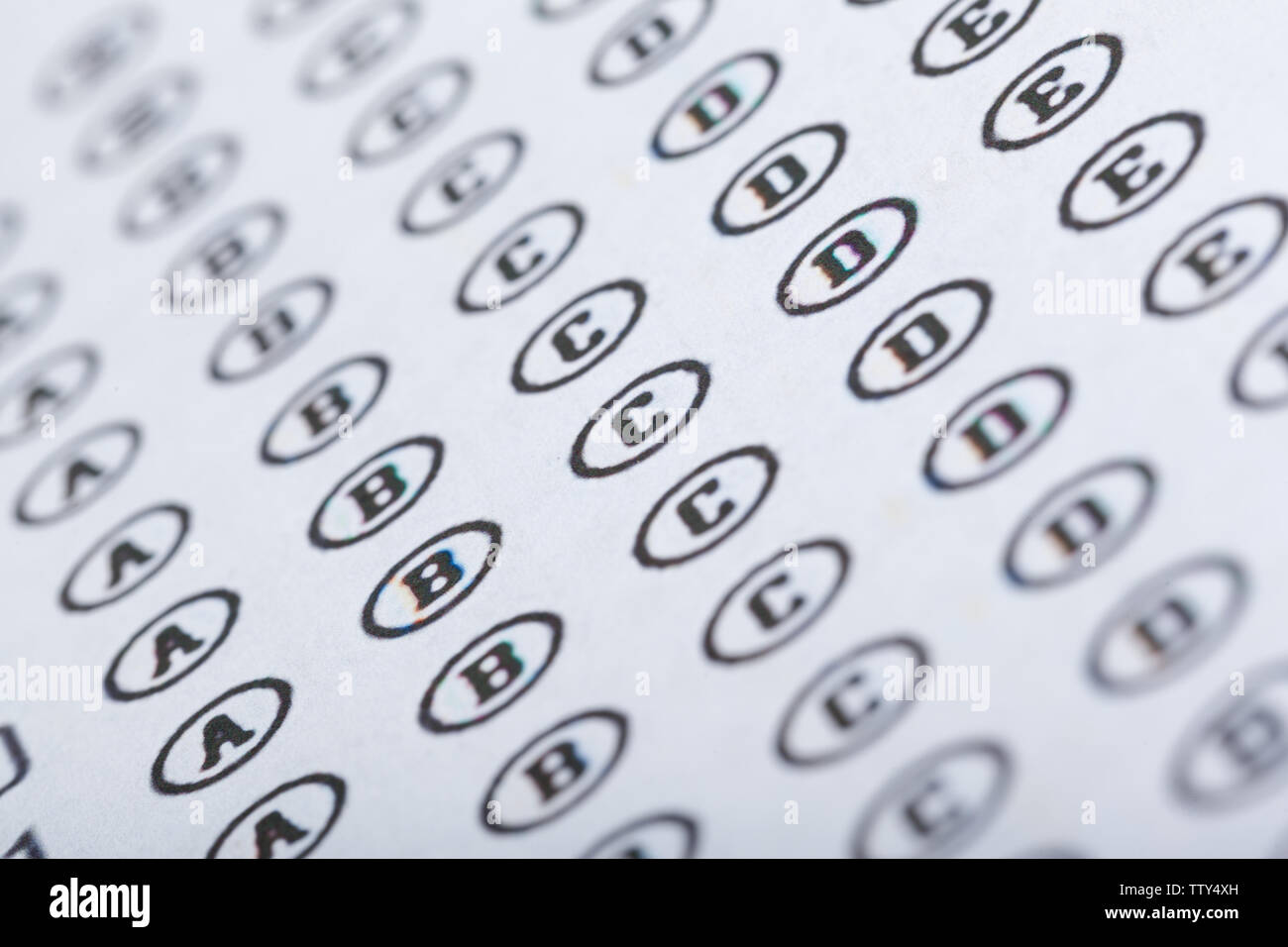 Test score sheet with answers Stock Photo - Alamy