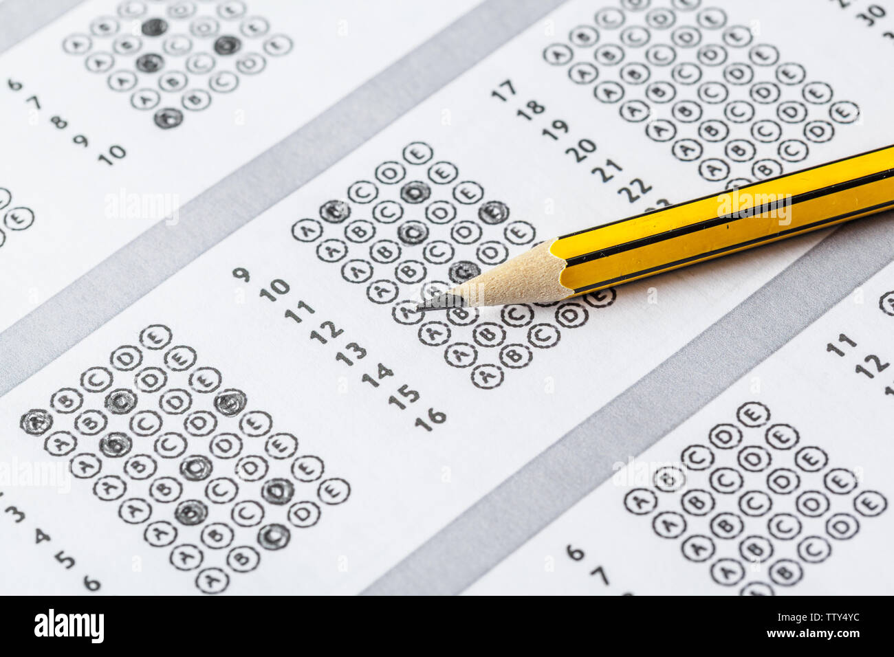 Test score sheet with answers Stock Photo - Alamy