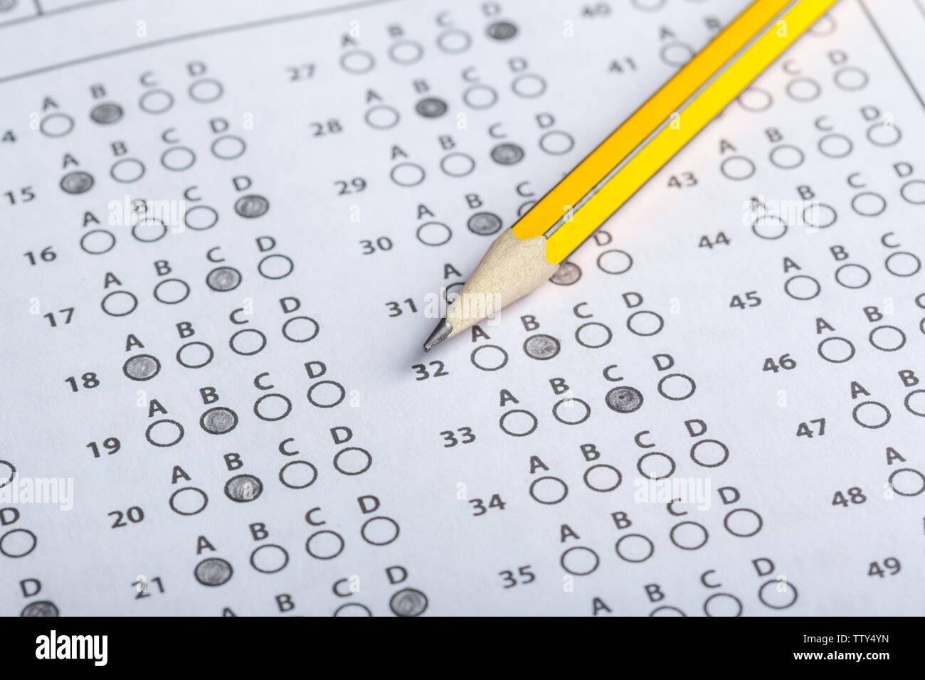 Test score sheet with answers Stock Photo - Alamy