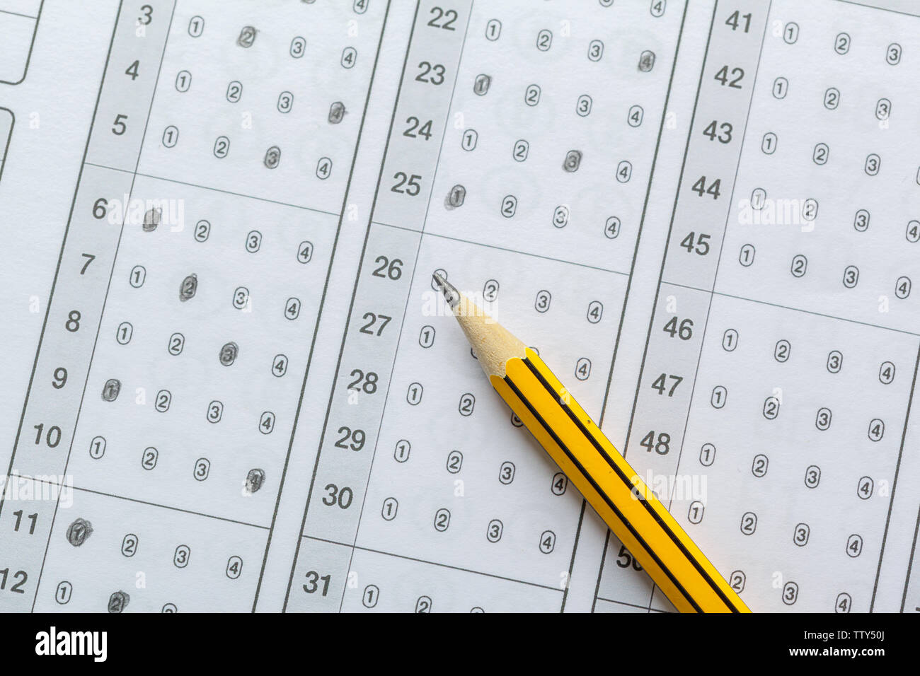 Test score sheet with answers Stock Photo - Alamy