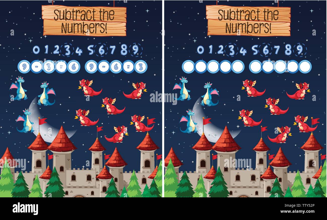 Subtraction educational game kids Stock Vector Images - Alamy
