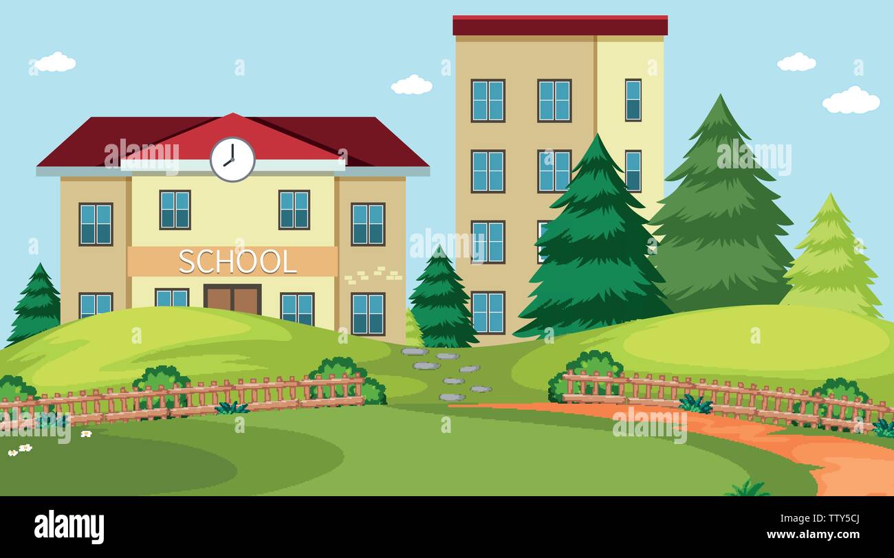 School building nature scene illustration Stock Vector Image & Art - Alamy